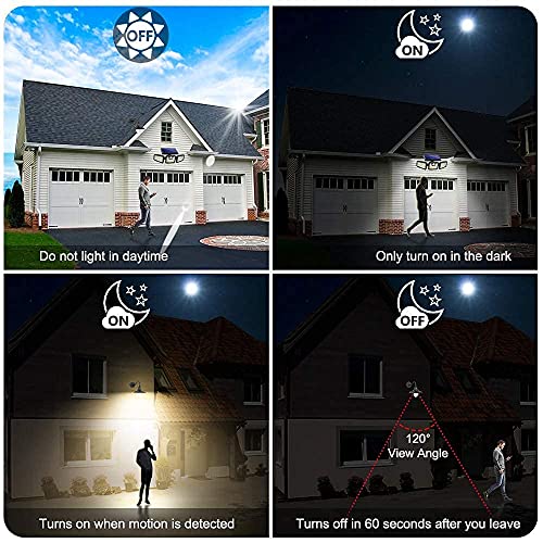 AmeriTop Bundle - 2 Pack Black LED Solar Motion Sensor Lights & 2 Pack White LED Solar Motion Sensor Lights; 128 LED 800LM, 3 Adjustable Heads, 270° Wide Angle Illumination, IP65 Waterproof