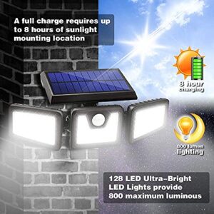 AmeriTop Bundle - 2 Pack Black LED Solar Motion Sensor Lights & 2 Pack White LED Solar Motion Sensor Lights; 128 LED 800LM, 3 Adjustable Heads, 270° Wide Angle Illumination, IP65 Waterproof