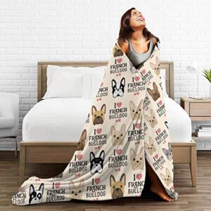 JASMODER Christmas Throw Blanket I Love French Bulldog Soft Microfiber Lightweight Cozy Warm Blankets & Throws for Couch Bedroom Living Room