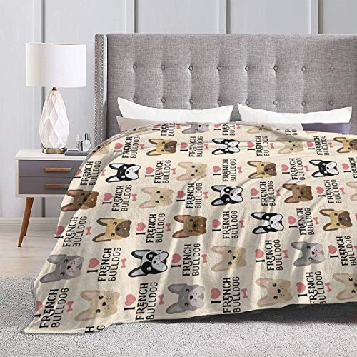 JASMODER Christmas Throw Blanket I Love French Bulldog Soft Microfiber Lightweight Cozy Warm Blankets & Throws for Couch Bedroom Living Room