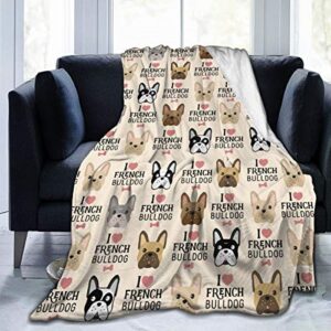 JASMODER Christmas Throw Blanket I Love French Bulldog Soft Microfiber Lightweight Cozy Warm Blankets & Throws for Couch Bedroom Living Room