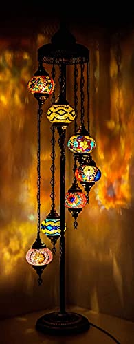 WISHICIOUS – Handmade Turkish Lamp Moroccan Mosaic Floor Lamp, Multicolored 7 Globes Floor Lamp, Turkish lamp