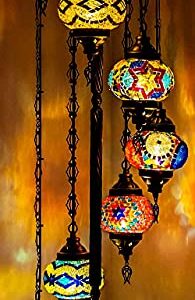 WISHICIOUS – Handmade Turkish Lamp Moroccan Mosaic Floor Lamp, Multicolored 7 Globes Floor Lamp, Turkish lamp