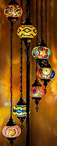 WISHICIOUS – Handmade Turkish Lamp Moroccan Mosaic Floor Lamp, Multicolored 7 Globes Floor Lamp, Turkish lamp