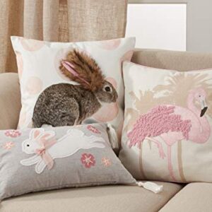 SARO LIFESTYLE Burgess Collection Bunny Design Pillow Cover, 13" x 20", Grey