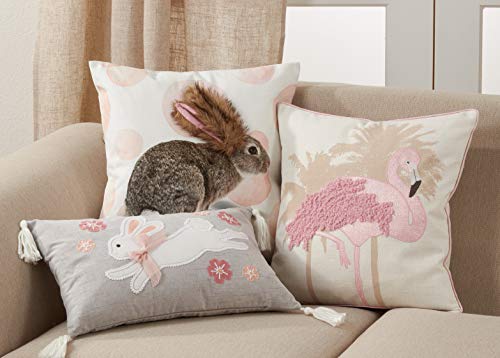 SARO LIFESTYLE Burgess Collection Bunny Design Pillow Cover, 13" x 20", Grey