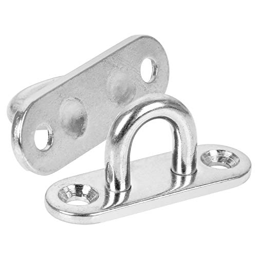 15 Pack 1.8 inch Stainless Steel Ceiling Hook Pad Eye Plate M5 Oblong Pad Eye Marine Hardware Staple Hook Loop Wall Mount Hanger Hook with 30 PCS Screws