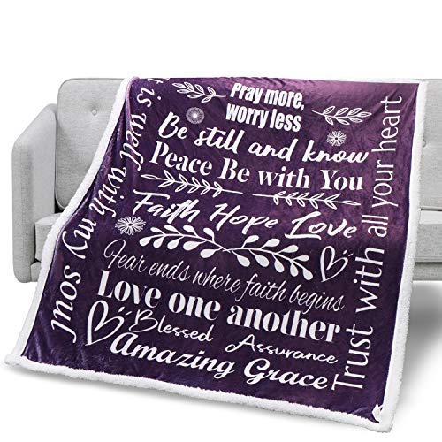 Faith Hope Love Blankets for Women | Inspirational Gifts for Women - Thoughtful Birthday Gifts for Women | Christian Blanket Gifts for Christian Friend Women or Men (Purple, Sherpa Fleece)