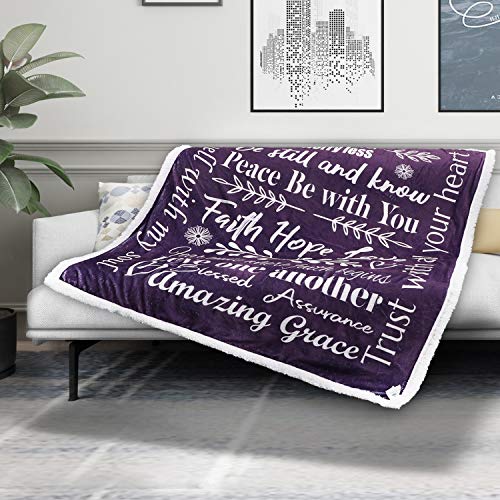 Faith Hope Love Blankets for Women | Inspirational Gifts for Women - Thoughtful Birthday Gifts for Women | Christian Blanket Gifts for Christian Friend Women or Men (Purple, Sherpa Fleece)