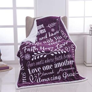 Faith Hope Love Blankets for Women | Inspirational Gifts for Women - Thoughtful Birthday Gifts for Women | Christian Blanket Gifts for Christian Friend Women or Men (Purple, Sherpa Fleece)