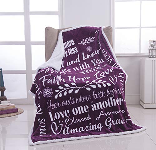 Faith Hope Love Blankets for Women | Inspirational Gifts for Women - Thoughtful Birthday Gifts for Women | Christian Blanket Gifts for Christian Friend Women or Men (Purple, Sherpa Fleece)