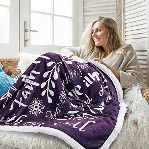 Faith Hope Love Blankets for Women | Inspirational Gifts for Women - Thoughtful Birthday Gifts for Women | Christian Blanket Gifts for Christian Friend Women or Men (Purple, Sherpa Fleece)