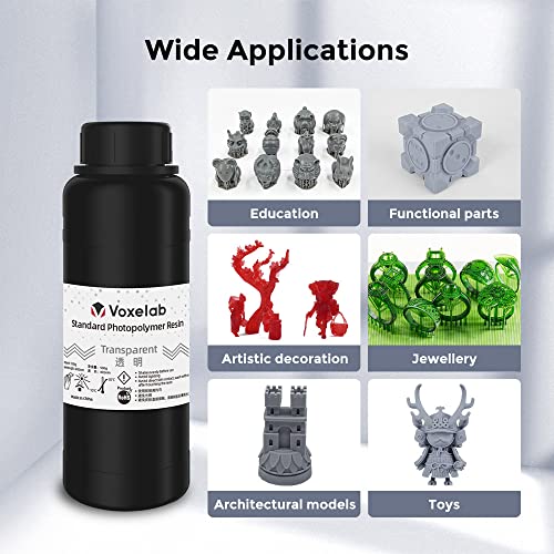 VOXELAB 3D Printer Resin, Rapid Resin LCD UV-Curing Resin 405nm Standard Photopolymer Resin for LCD 3D Printing, High Precision & Quick Curing & Excellent Fluidity - 500g (Transparent)