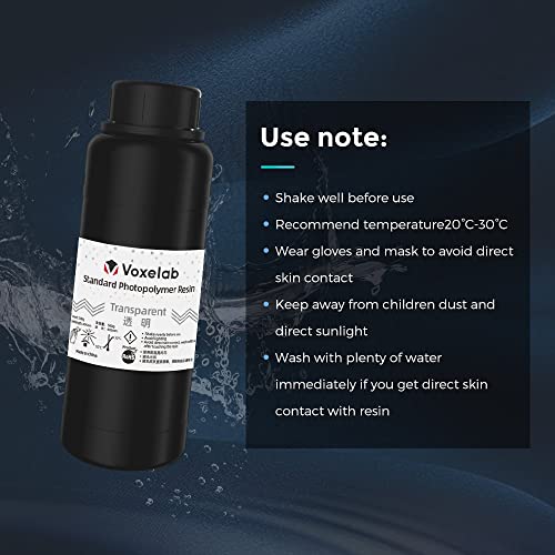 VOXELAB 3D Printer Resin, Rapid Resin LCD UV-Curing Resin 405nm Standard Photopolymer Resin for LCD 3D Printing, High Precision & Quick Curing & Excellent Fluidity - 500g (Transparent)