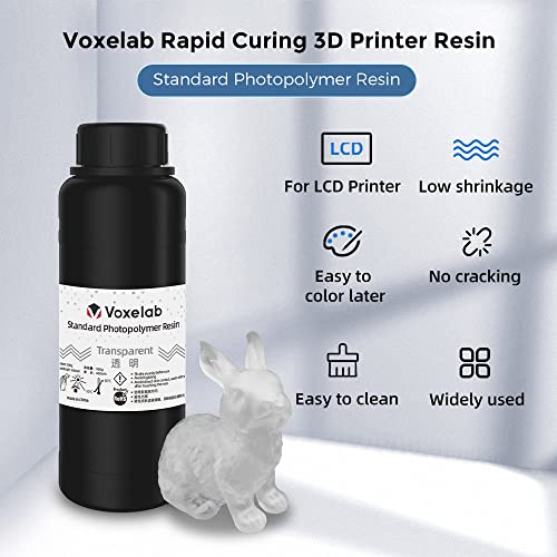 VOXELAB 3D Printer Resin, Rapid Resin LCD UV-Curing Resin 405nm Standard Photopolymer Resin for LCD 3D Printing, High Precision & Quick Curing & Excellent Fluidity - 500g (Transparent)