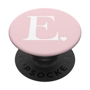 light pink white monogram letter e initial heart design popsockets swappable popgrip