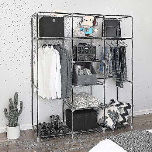 SONGMICS Portable Clothes Closet Bundle with 10-Tier Shoe Rack, Non-Woven Fabric Wardrobes with Dustproof Cover, Closet Storage Organizers, Gray, URYG12GY and URXJ36G