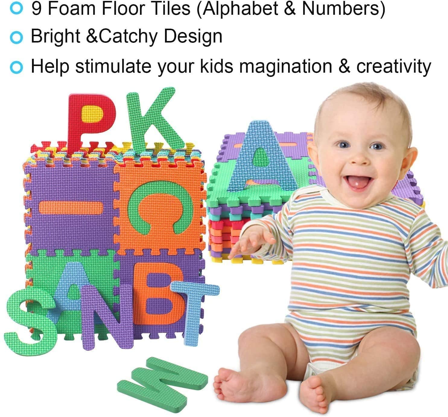 Kangler Kids Foam Puzzle Play Mat (36-Piece Set) 5.9inch x 5.9inch Interlocking EVA Floor Tiles with Alphabet and Numbers