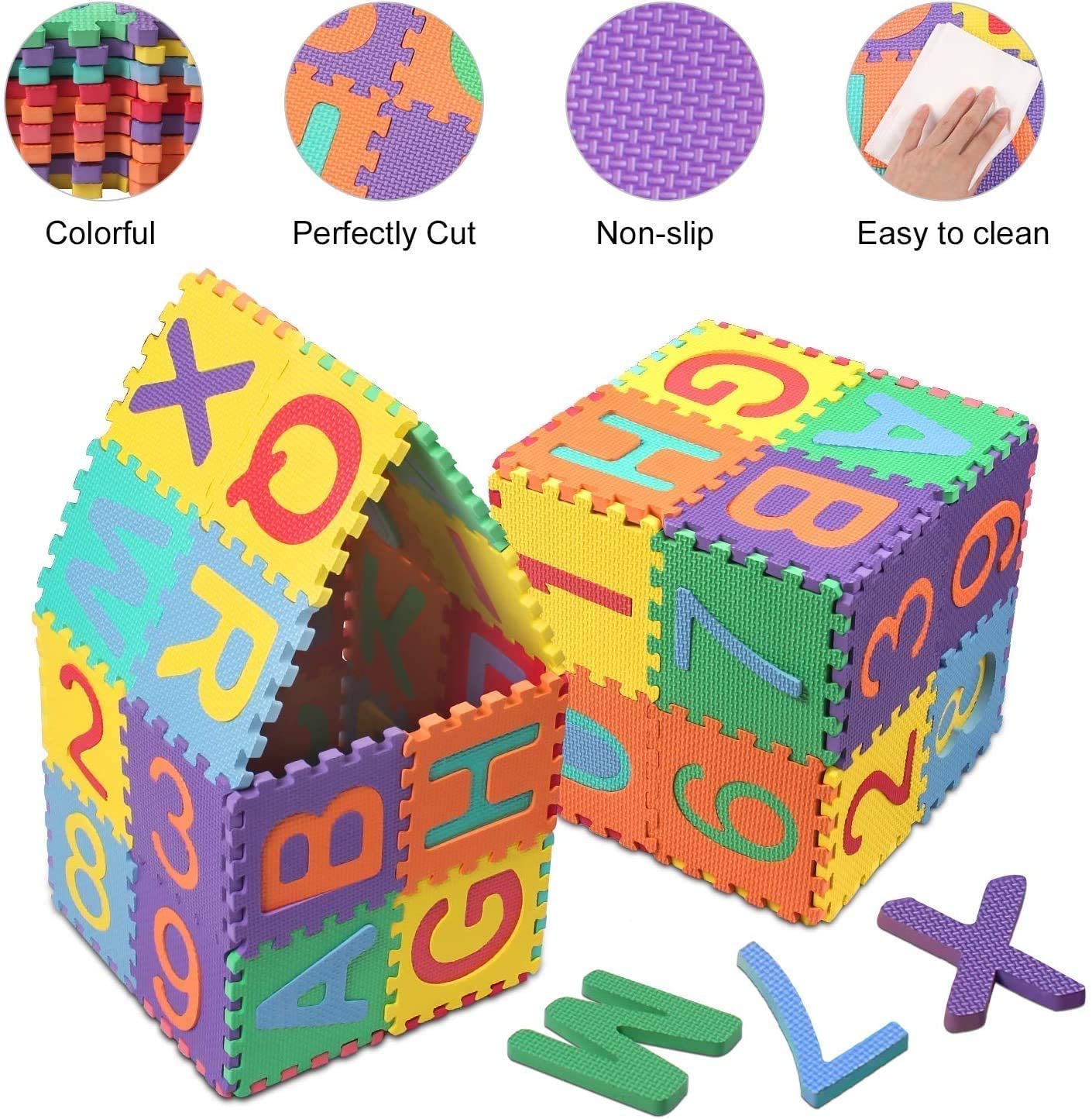 Kangler Kids Foam Puzzle Play Mat (36-Piece Set) 5.9inch x 5.9inch Interlocking EVA Floor Tiles with Alphabet and Numbers