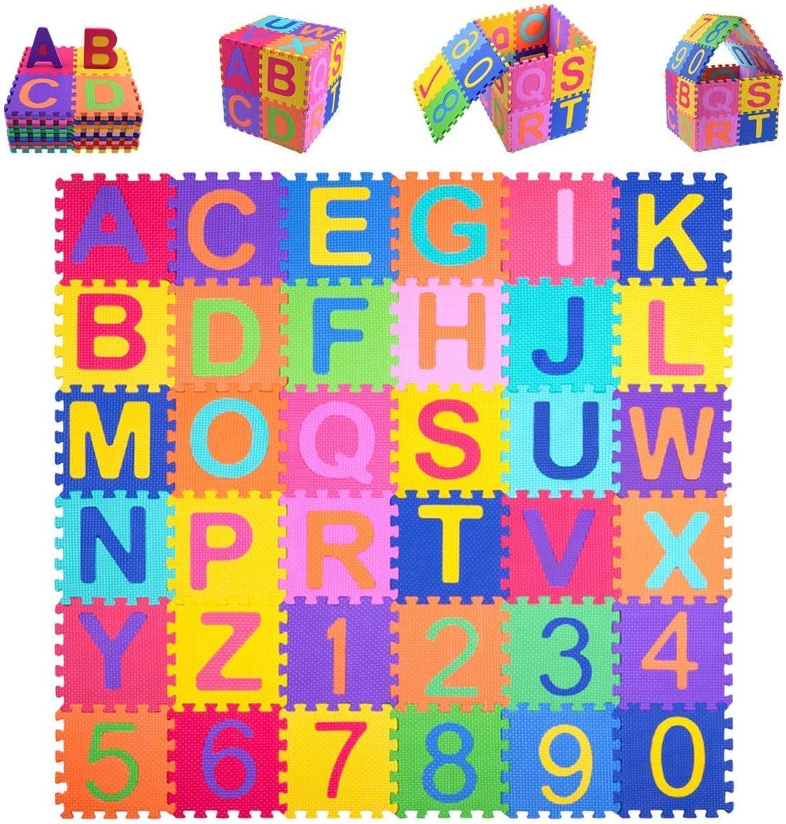 Kangler Kids Foam Puzzle Play Mat (36-Piece Set) 5.9inch x 5.9inch Interlocking EVA Floor Tiles with Alphabet and Numbers