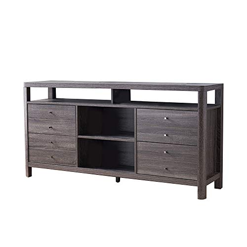 FC Design 60" W Sideboard Buffet Table with Four Drawers and Four Shelves in Distressed Grey Finish