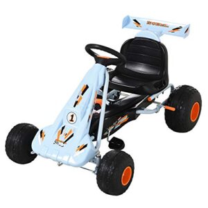 aosom pedal go kart children ride on car cute style with adjustable seat, plastic wheels, handbrake and shift lever, light blue