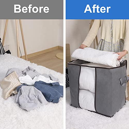 Fixwal Clothes Storage Bags 6 Pack 90L Large Capacity Storage Container for Comforter, Clothing, Blankets, Bedding, Foldable Closet Organizer Storage Bins with Sturdy Zipper Reinforced Handle, Grey