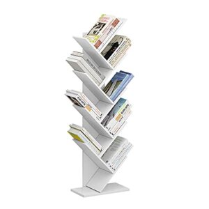 function home tree bookshelf, 9 shelf small geometric bookcase, free standing book shelves, unique wood storage rack for cds/books utility organizer shelves for living room, bedroom, home office,white