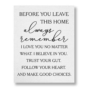 ‘before you leave this home, always remember’ grey typographic wall art | 11x14 unframed black and grey love quote print | modern, minimal farmhouse home decor