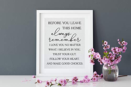 ‘before you leave this home, always remember’ Grey Typographic Wall Art | 11x14 UNFRAMED Black and Grey Love Quote Print | Modern, Minimal Farmhouse Home Decor