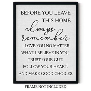 ‘before you leave this home, always remember’ Grey Typographic Wall Art | 11x14 UNFRAMED Black and Grey Love Quote Print | Modern, Minimal Farmhouse Home Decor