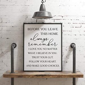 ‘before you leave this home, always remember’ Grey Typographic Wall Art | 11x14 UNFRAMED Black and Grey Love Quote Print | Modern, Minimal Farmhouse Home Decor