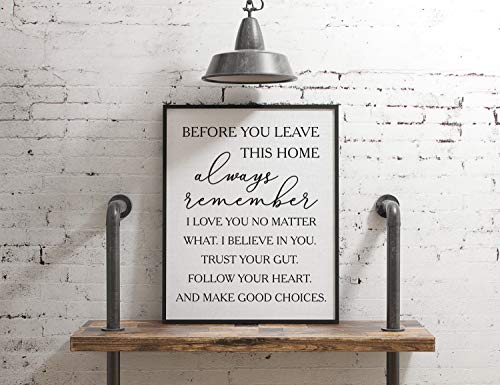 ‘before you leave this home, always remember’ Grey Typographic Wall Art | 11x14 UNFRAMED Black and Grey Love Quote Print | Modern, Minimal Farmhouse Home Decor