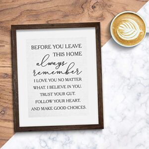 ‘before you leave this home, always remember’ Grey Typographic Wall Art | 11x14 UNFRAMED Black and Grey Love Quote Print | Modern, Minimal Farmhouse Home Decor