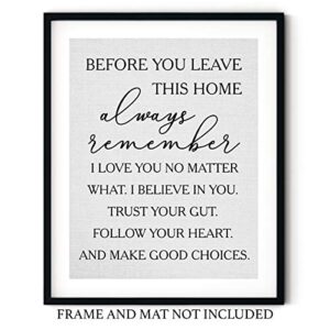 ‘before you leave this home, always remember’ Grey Typographic Wall Art | 11x14 UNFRAMED Black and Grey Love Quote Print | Modern, Minimal Farmhouse Home Decor