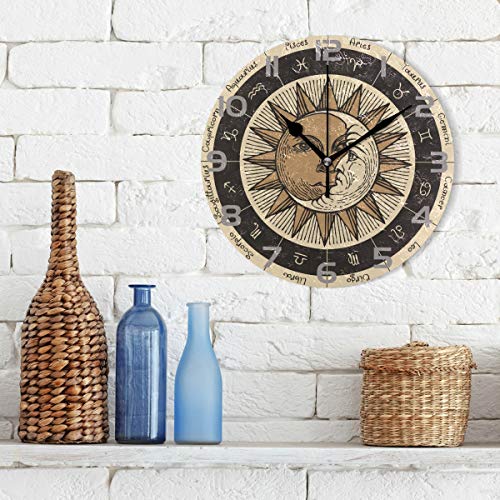 Oreayn Sun and Moon Wall Clock for Home Office Bedroom Living Room Decor Non Ticking Black and Beige