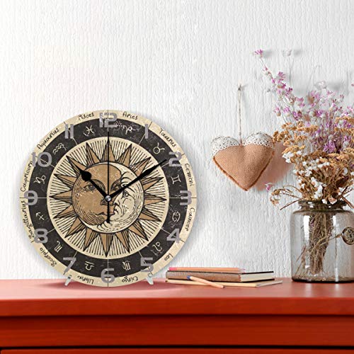 Oreayn Sun and Moon Wall Clock for Home Office Bedroom Living Room Decor Non Ticking Black and Beige