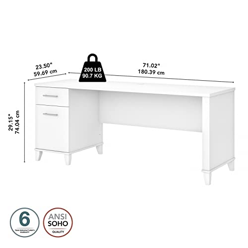 Bush Furniture Somerset 72W Office Desk with Drawers in White