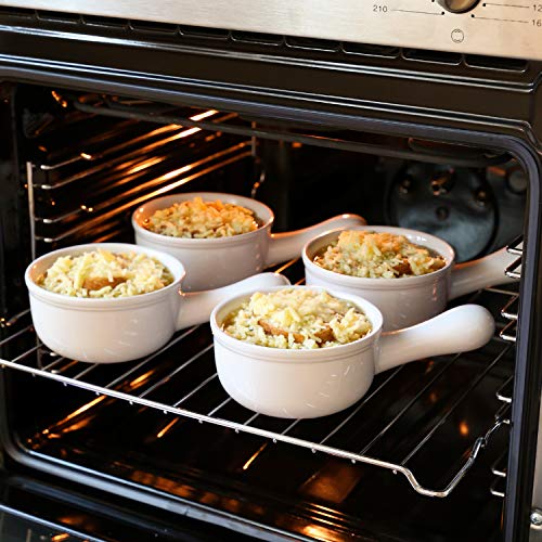 LE TAUCI Soup Bowls with Handle, 15 Oz Ceramic French Onion Soup Bowls, Large Soup Crocks Oven Safe for Stew, Onion, Soup, Chilli, Set of 4, White