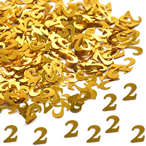 Hrovsur Gold 2 Confetti Glitter for Birthday - Number 2 Confetti Table Sprinkle Confetti For Wedding Anniversary Party Supplies, 2nd Birthday Decorations