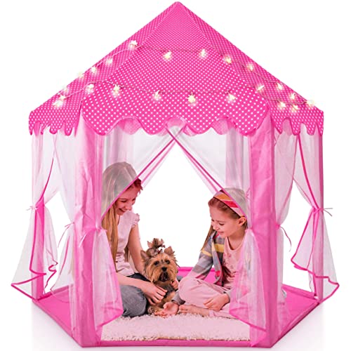 Play22 Princess Tent for Girls - Large Playhouse Kids Castle Play Tent with Star Lights & Carry Bag - Indoor and Outdoor Pink Toy for Children 55" X 53"