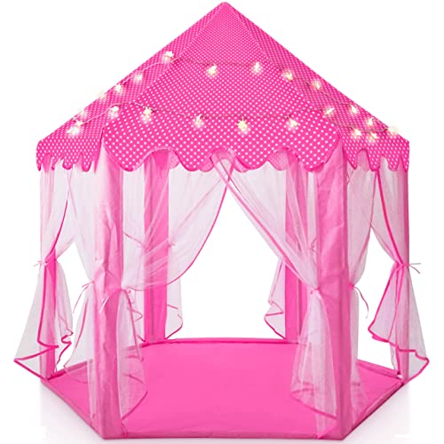 Play22 Princess Tent for Girls - Large Playhouse Kids Castle Play Tent with Star Lights & Carry Bag - Indoor and Outdoor Pink Toy for Children 55" X 53"