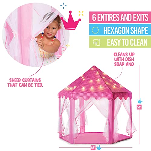 Play22 Princess Tent for Girls - Large Playhouse Kids Castle Play Tent with Star Lights & Carry Bag - Indoor and Outdoor Pink Toy for Children 55" X 53"