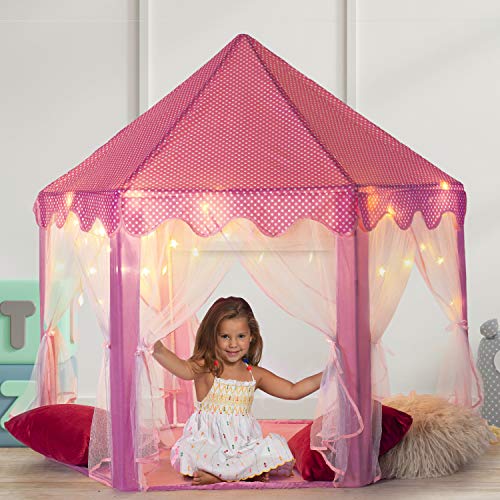 Play22 Princess Tent for Girls - Large Playhouse Kids Castle Play Tent with Star Lights & Carry Bag - Indoor and Outdoor Pink Toy for Children 55" X 53"