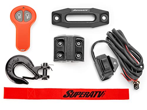 SuperATV Black Ops 2500 LB Winch Kit for UTV/ATV | Includes 50 Ft. Synthetic Rope | 12 Volt Winch | 1 HP Motor | Waterproof Seals and Solenoid | 166:1 Gear Ratio