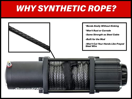 SuperATV Black Ops 2500 LB Winch Kit for UTV/ATV | Includes 50 Ft. Synthetic Rope | 12 Volt Winch | 1 HP Motor | Waterproof Seals and Solenoid | 166:1 Gear Ratio