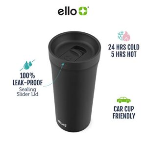 Ello Arabica Stainless Steel Powder Coat Coffee Tumbler with Sliding Leak Proof Lid, 14 oz, Rosegold