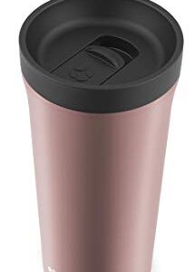 Ello Arabica Stainless Steel Powder Coat Coffee Tumbler with Sliding Leak Proof Lid, 14 oz, Rosegold