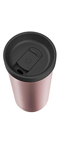 Ello Arabica Stainless Steel Powder Coat Coffee Tumbler with Sliding Leak Proof Lid, 14 oz, Rosegold