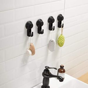 Bestomo Suction Cup Hooks, Heavy Duty Suction Cup Hooks Waterproof and Oilproof, Bathroom Kitchen Wall Hooks Hanger for Towel Loofah, Reusable Shower Suction Hooks - 2 Packs（Black） (Black, Small)